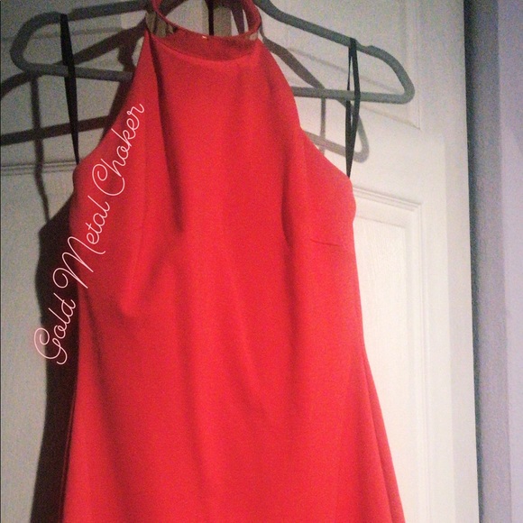 bebe | Dresses | Bebe Red Fitted Dress With Gold Metal Chocker | Poshmark